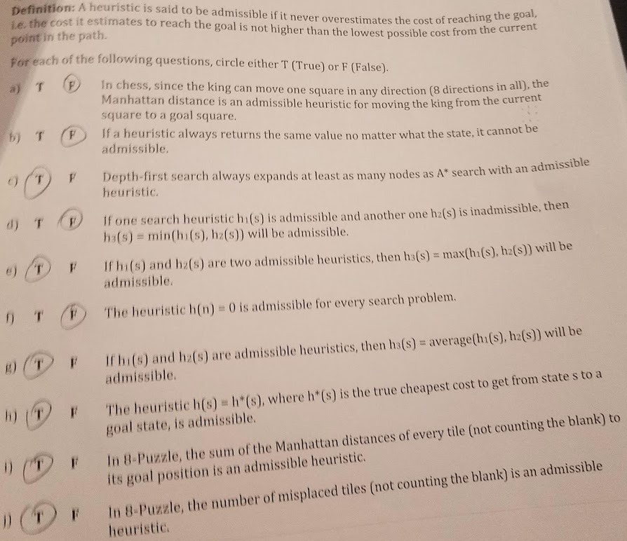 Solved finition: A heuristic is said to be admissible if it | Chegg.com