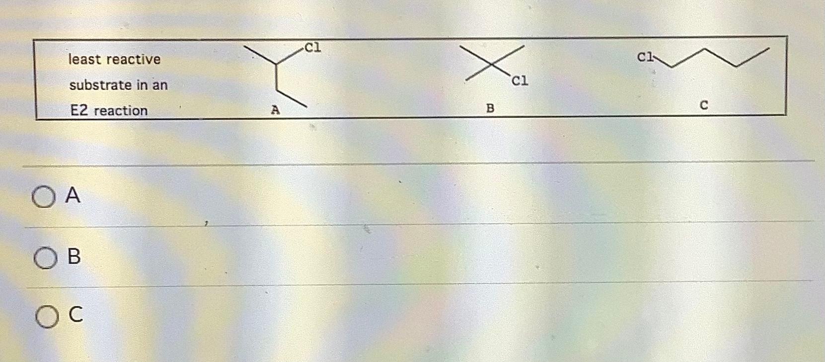 Solved cl least reactive Xa substrate in an E2 reaction A B | Chegg.com