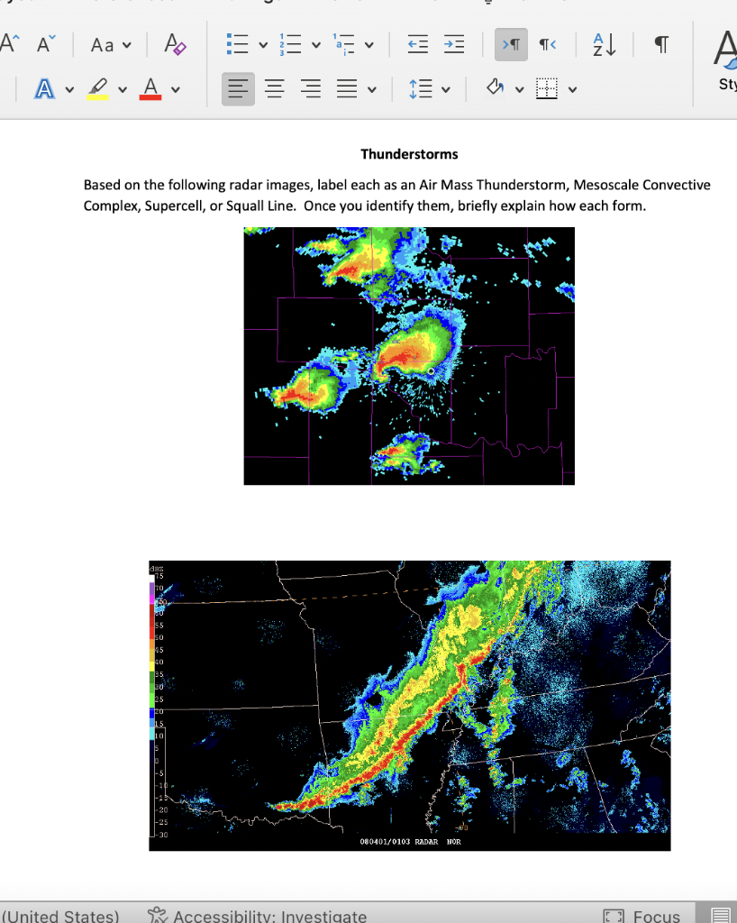 Solved Thunderstorms Based on the following radar images, | Chegg.com