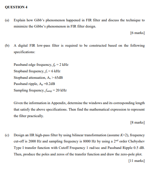 Solved QUESTION 4 (a) Explain how Gibb's phenomenon happened | Chegg.com