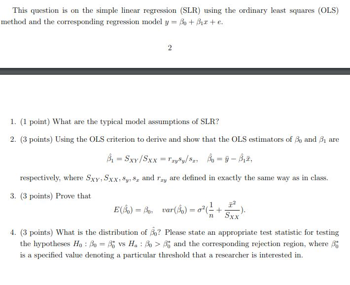 Solved This Question Is On The Simple Linear Regression 