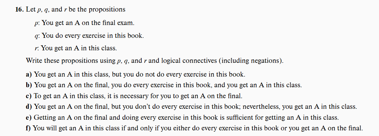 Solved 16. Let p,q, and r be the propositions p : You get an | Chegg.com