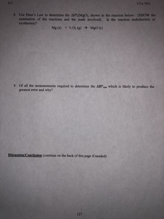 Solved F17 UTA-707e Name Section Date LAB REPORT EXPERIMENT | Chegg.com