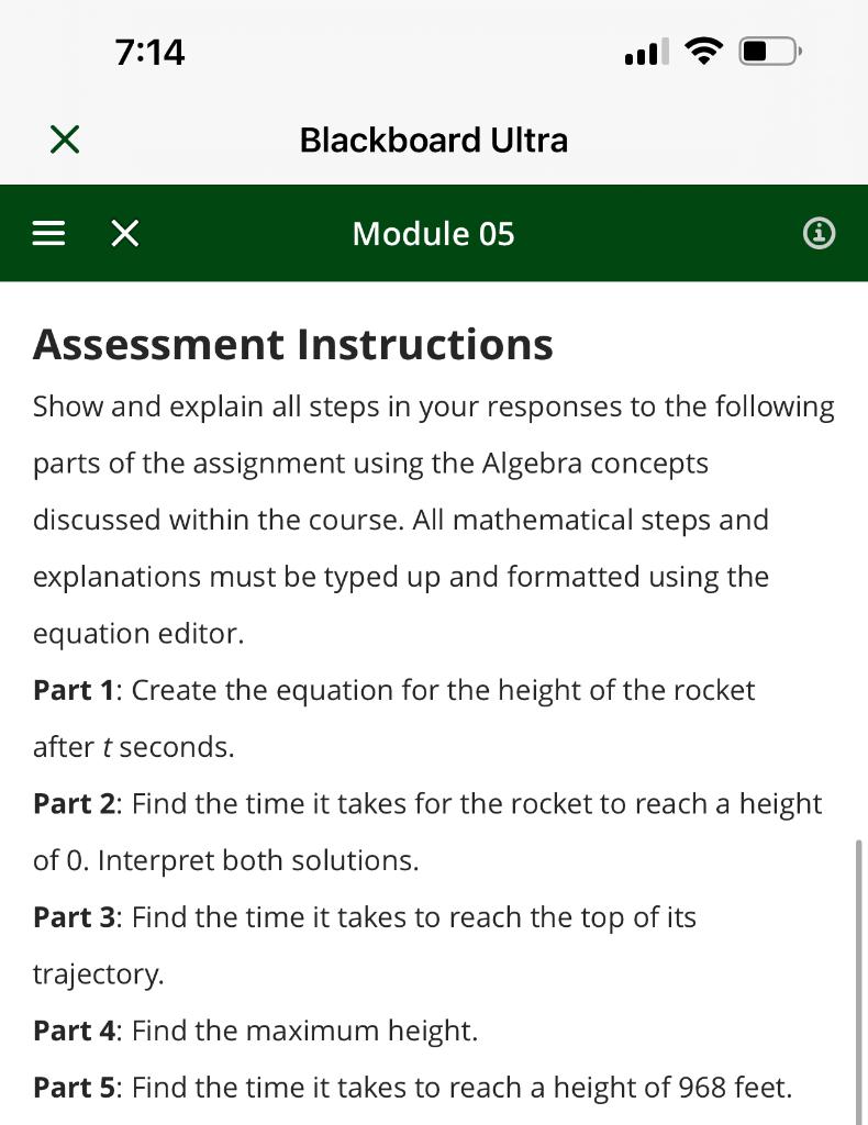 Solved Scenario The height, in feet, of an object shot | Chegg.com