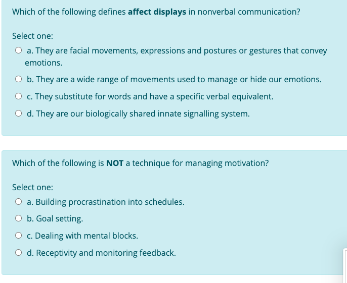 Solved Which of the following defines affect displays in | Chegg.com