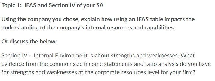 Solved Topic 1: IFAS and Section IV of your SA Using the | Chegg.com