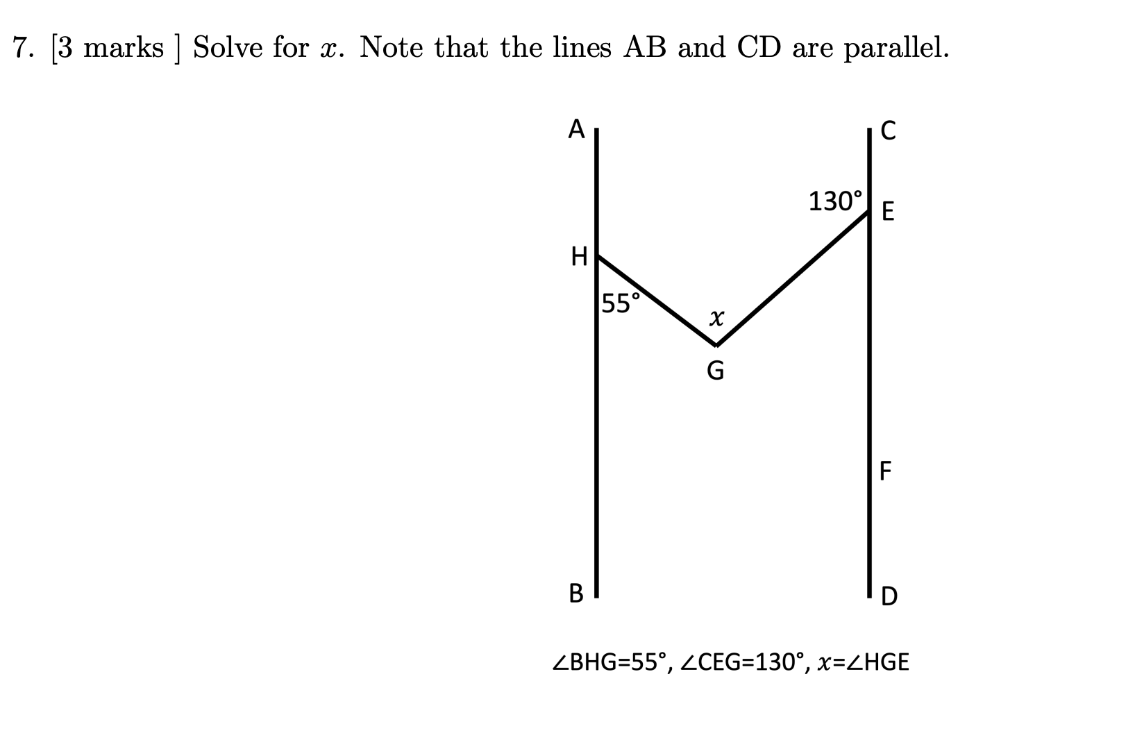 Solved [3 ﻿marks ] ﻿Solve for x. ﻿Note that the lines AB | Chegg.com