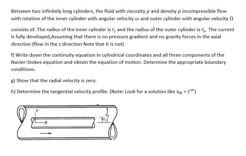 Solved Between two infinitely long cylinders, the fluid with | Chegg.com