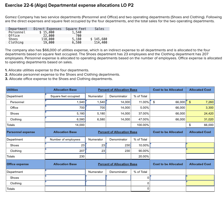 Solved Gomez Company has two service departments (Personnel | Chegg.com