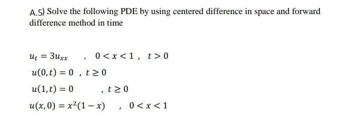 Solved A.5) Solve the following PDE by using centered | Chegg.com