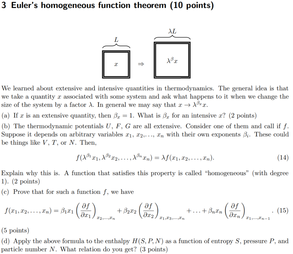 Solved 3 Euler's homogeneous function theorem (10 points) We | Chegg.com