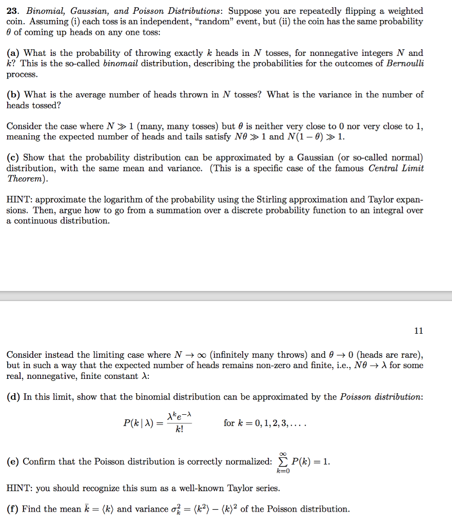 Solved 23. Binomial, Gaussian, and Poisson Distributions: | Chegg.com