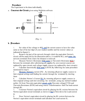 Solved Procedure: The Experiment to be done individually. a | Chegg.com