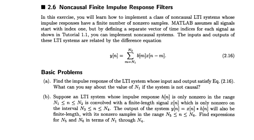 Solved 1 2.6 Noncausal Finite Impulse Response Filters In | Chegg.com