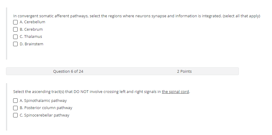Solved In convergent somatic afferent pathways, select the | Chegg.com