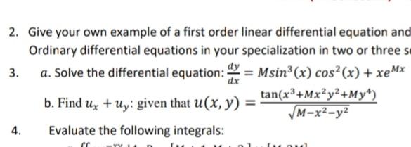 Solved 2. Give your own example of a first order linear | Chegg.com
