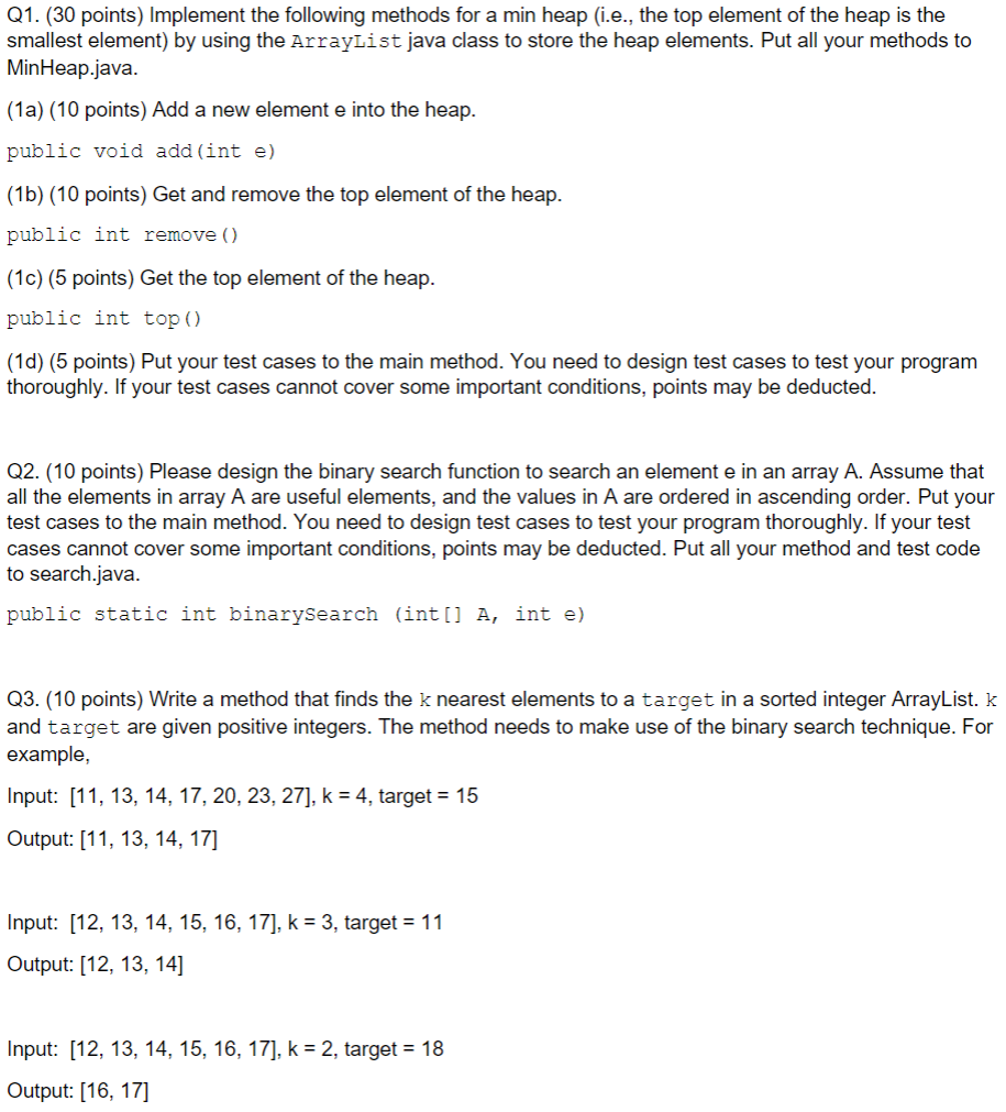 Solved Q1. (30 points) Implement the following methods for a | Chegg.com