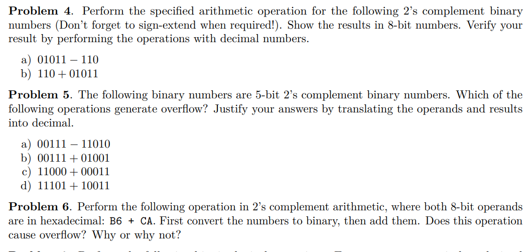 Solved Problem 4. Perform the specified arithmetic operation | Chegg.com