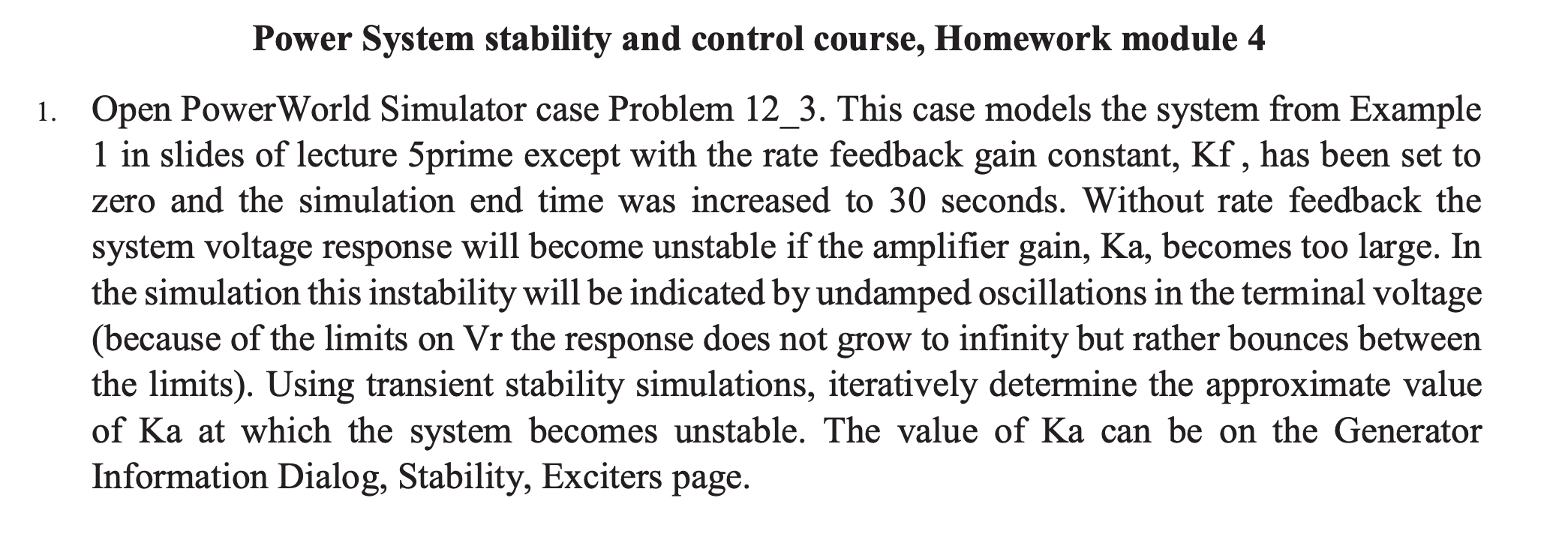 Power System stability and control course, Homework | Chegg.com