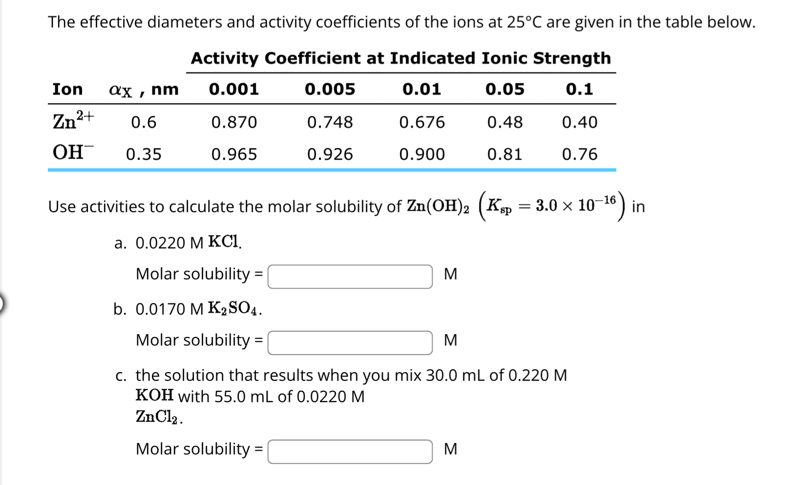 Solved The effective diameters and activity coefficients of | Chegg.com