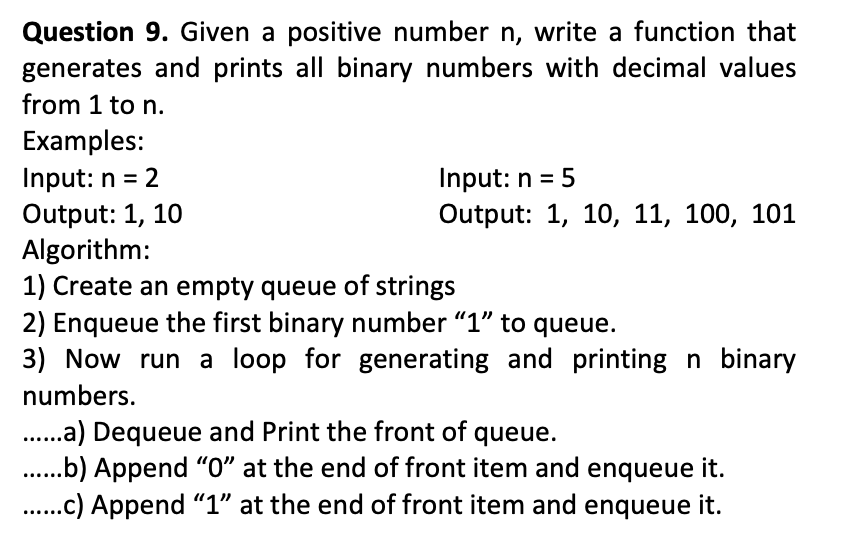 Solved Question 9. Given a positive number n, write a | Chegg.com