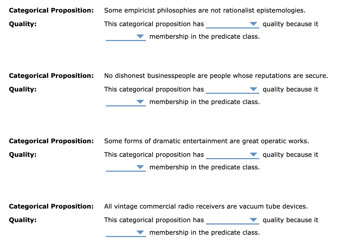 Solved The quality of a categorical proposition is | Chegg.com