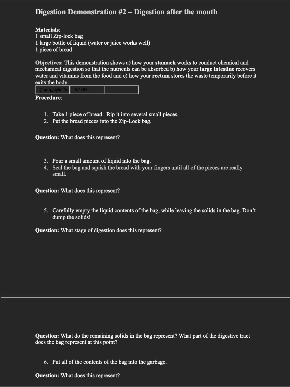 Solved Digestion Demonstration \#2 - Digestion after the | Chegg.com