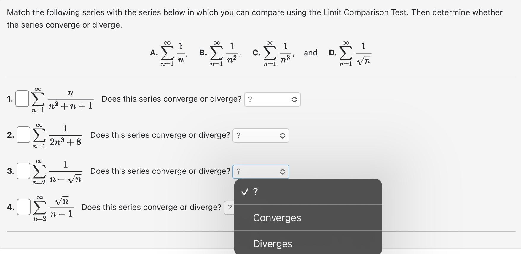 Solved Match the following series with the series below in | Chegg.com