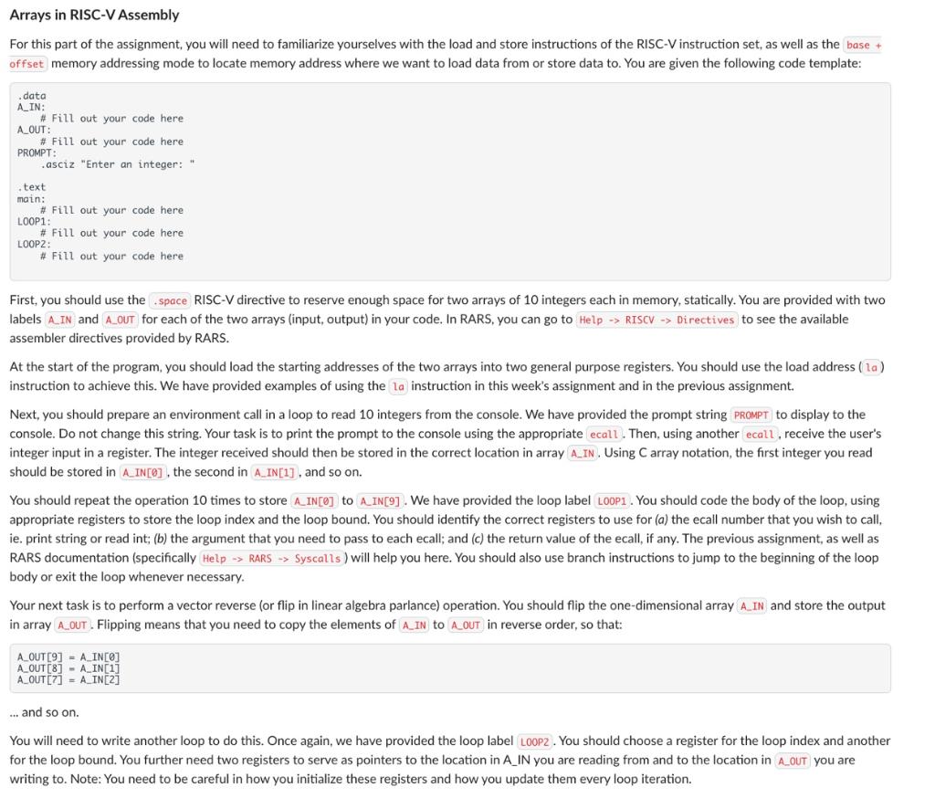 Solved Arrays in RISC-V Assembly For this part of the | Chegg.com Solved Arrays in RISC-V Assembly For this part of the | Chegg.com