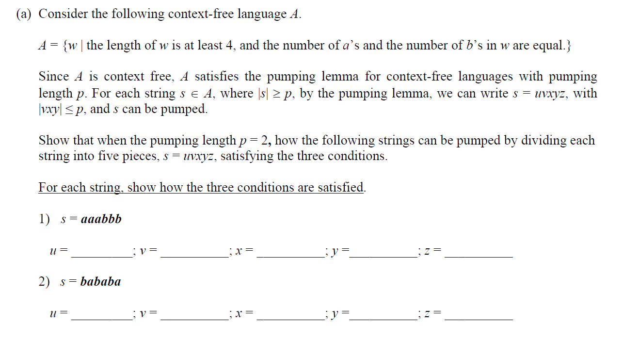 Solved a) Consider the following context-free language A. | Chegg.com