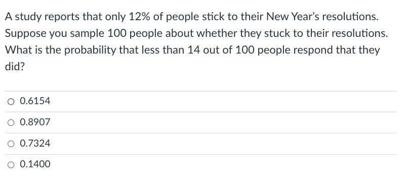 Solved A study reports that only 12% of people stick to | Chegg.com