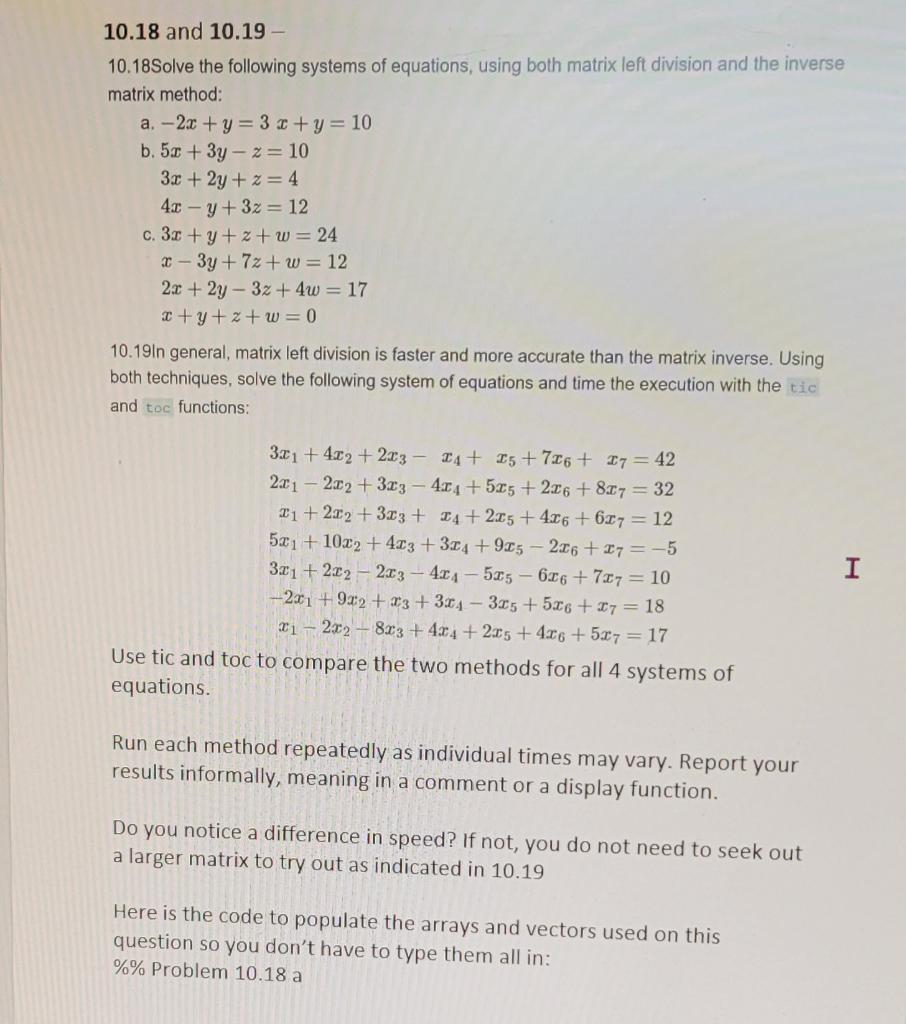 Solved 10.18 and 10.19 - 10.18Solve the following systems of | Chegg.com
