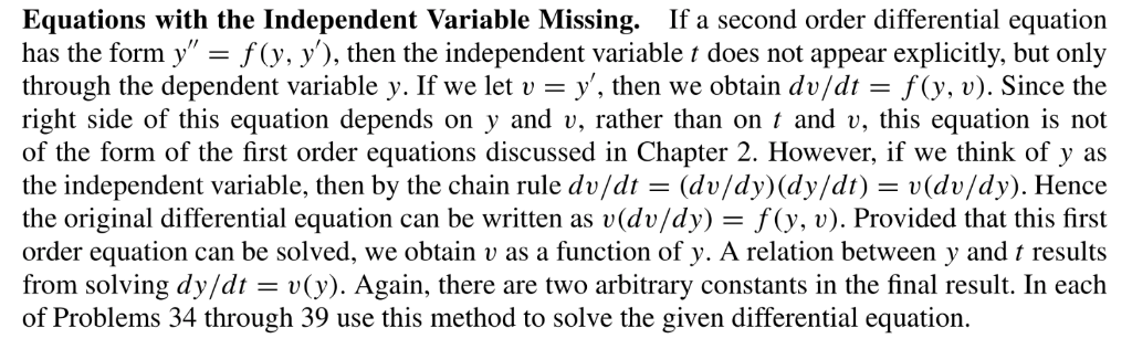 Solved Equations with the Independent Variable Missing. If a | Chegg.com