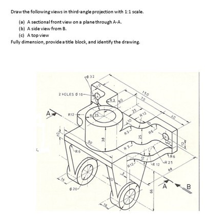 Solved Draw the following views in third-angle projection | Chegg.com