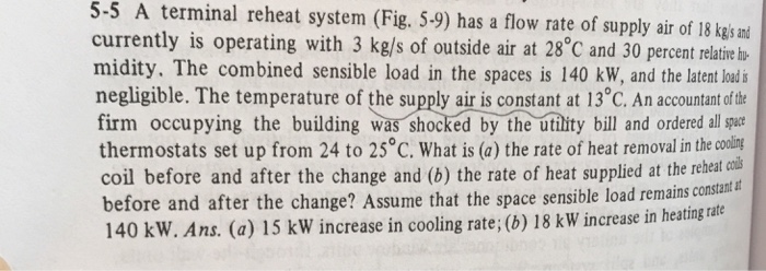 5-5 A terminal reheat system (Fig. 5-9) has a flow | Chegg.com