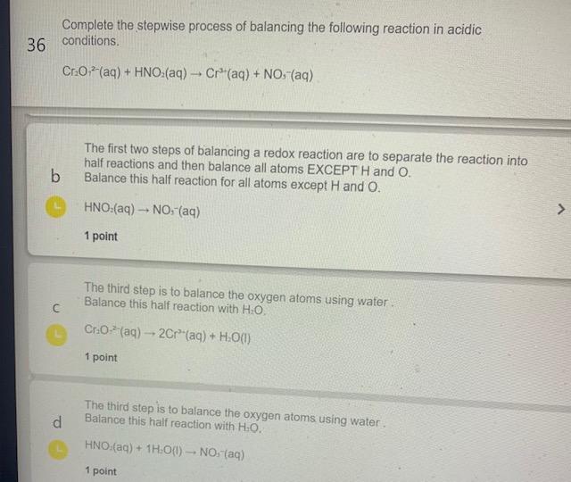 Solved Complete the stepwise process of balancing the | Chegg.com