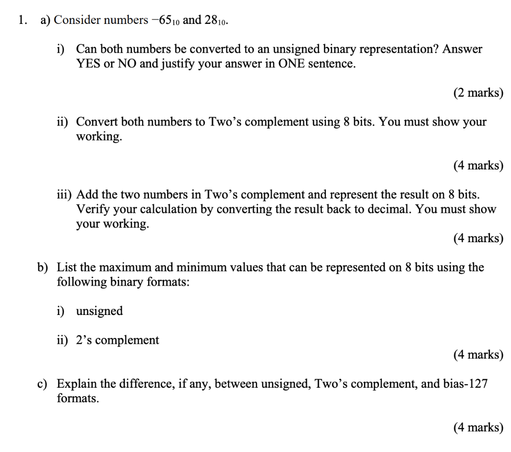 Solved 1. a) Consider numbers -6510 and 2810. i) Can both | Chegg.com