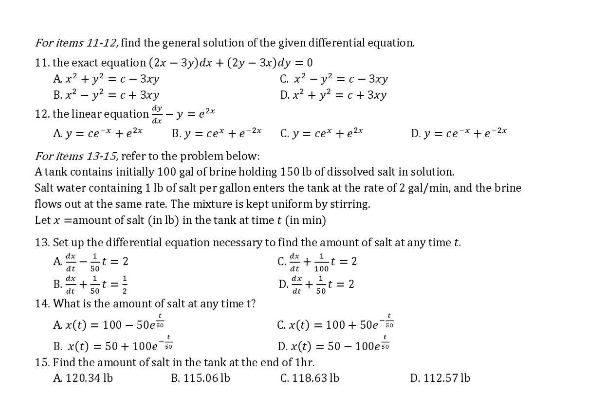 Solved dx -- y = e2x For items 11-12, find the general | Chegg.com