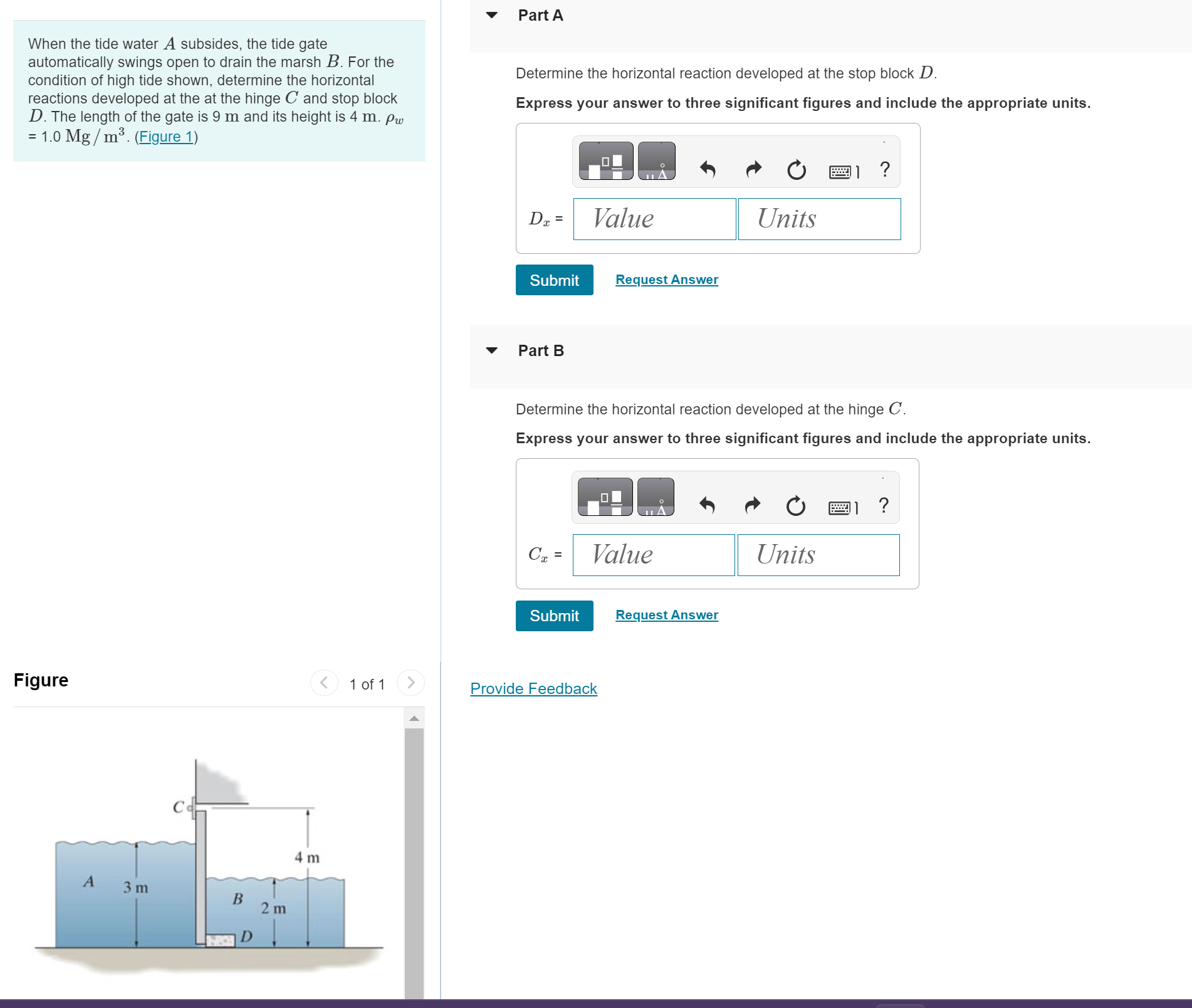 Solved When the tide water A subsides, the tide gate | Chegg.com