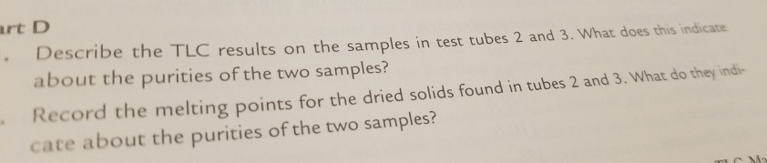 Solved art D Describe the TLC results on the samples in test | Chegg.com