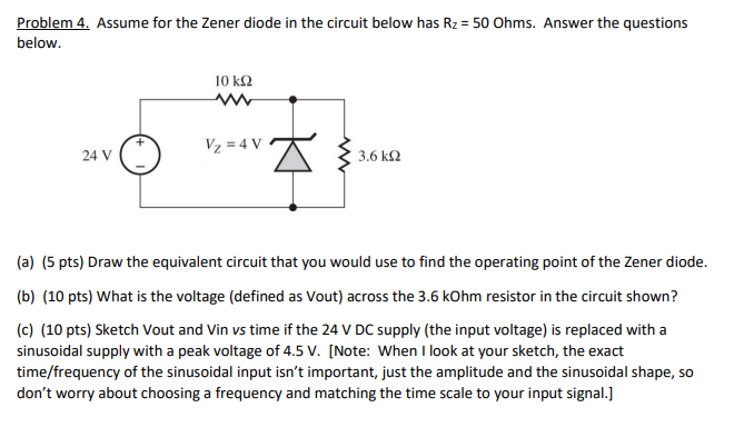 Solved Problem 4. Assume for the Zener diode in the circuit | Chegg.com