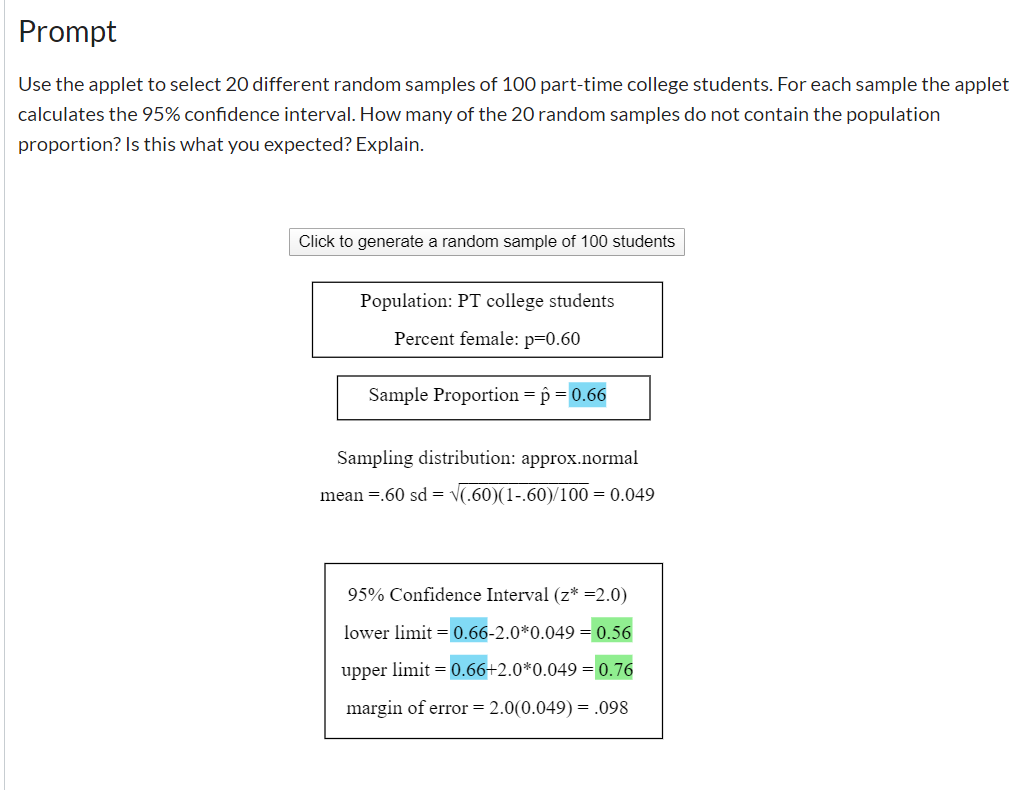 Solved Prompt Use the applet to select 20 different random | Chegg.com