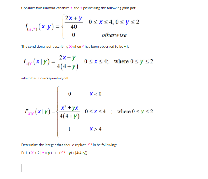 Solved Consider two random variables X and Y possessing the | Chegg.com