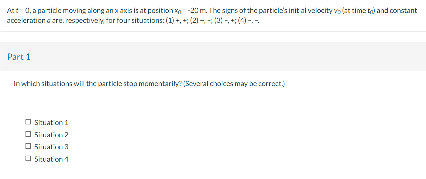 Solved At t=0, ﻿a particle moving along an x ﻿axis is at | Chegg.com
