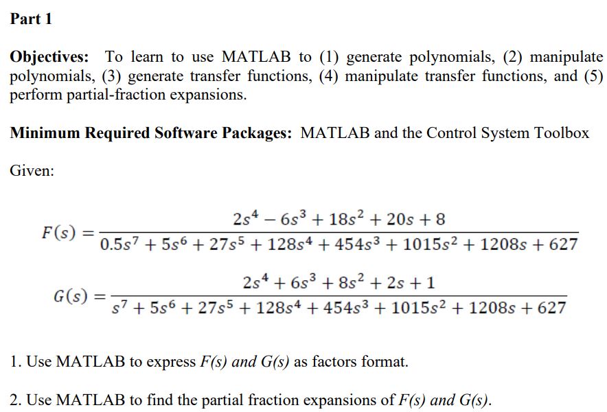 Solved Part 1Objectives: To learn to use MATLAB to (1) | Chegg.com