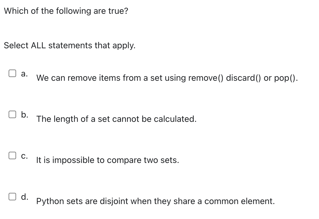 Solved Which of the following are true? Select ALL | Chegg.com