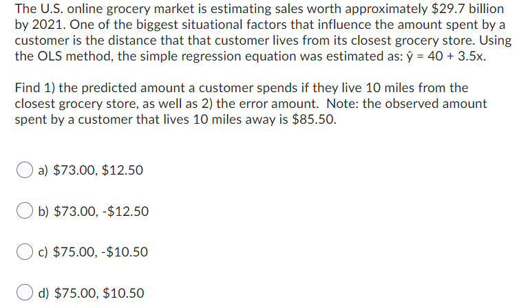Solved The U.S. online grocery market is estimating sales | Chegg.com