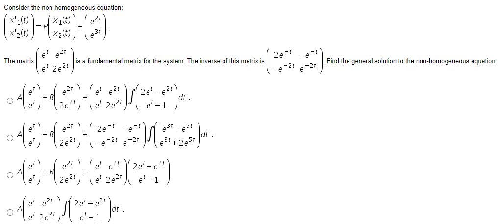 Solved Consider the non-homogeneous equation: xi(t) x' (t) | Chegg.com