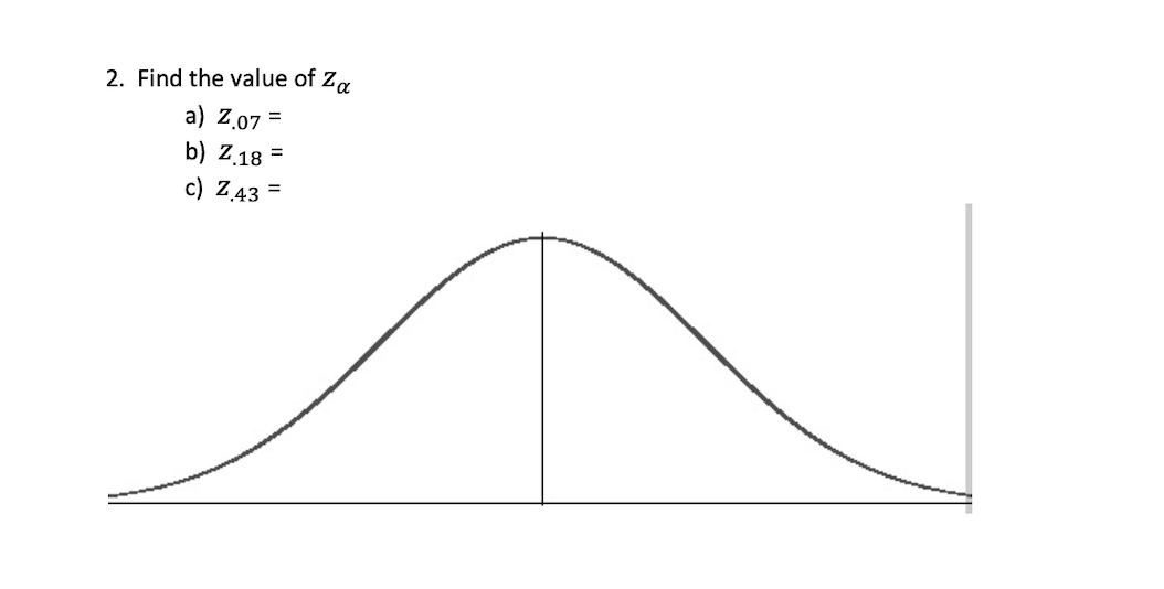 Solved 2. Find the value of Zα a) Z.07= b) Z.18= c) Z.43= | Chegg.com Solved 2. Find the value of Zα a) Z.07= b) Z.18= c) Z.43= | Chegg.com