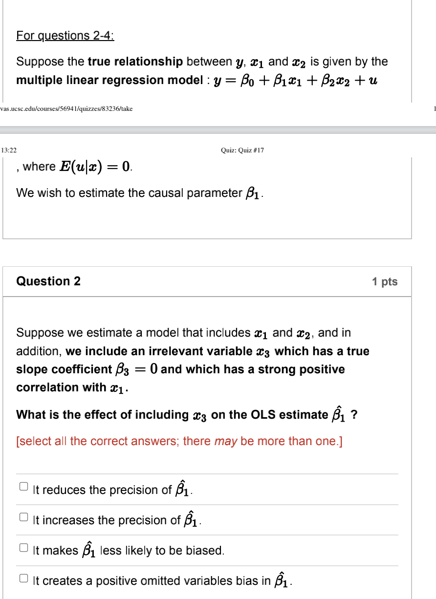 Solved For questions 2-4: Suppose the true relationship | Chegg.com
